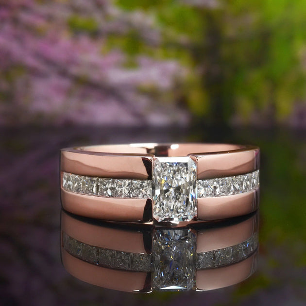 Lab Grown Diamond Radiant Cut & Princess Cut Men's Engagement Ring IGI ...
