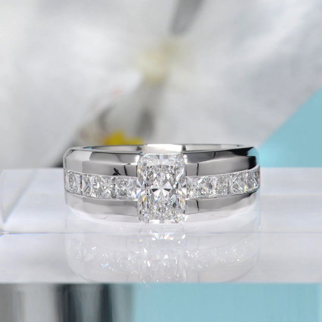 Lab Grown Diamond Radiant Cut Princess Cut Men's Beveled Edge Ring IGI ...