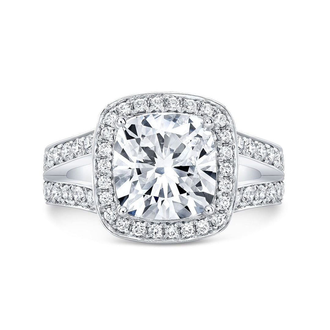 Cushion Cut Split Shank Halo Diamond Ring 3.05Ct F VS1 GIA Kingofjewelry