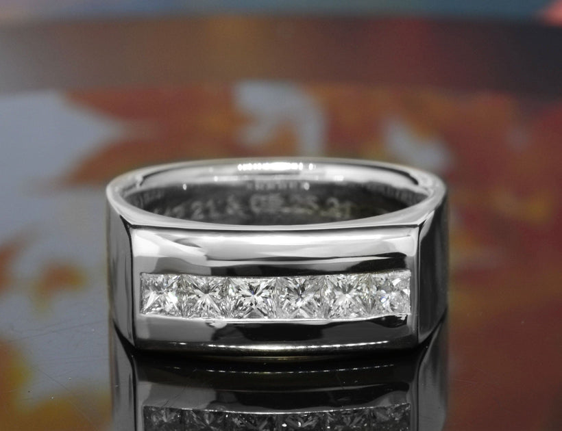 Men's Diamond Ring | 8mm Channel Set Princess Cut Diamond Ring For Men ...