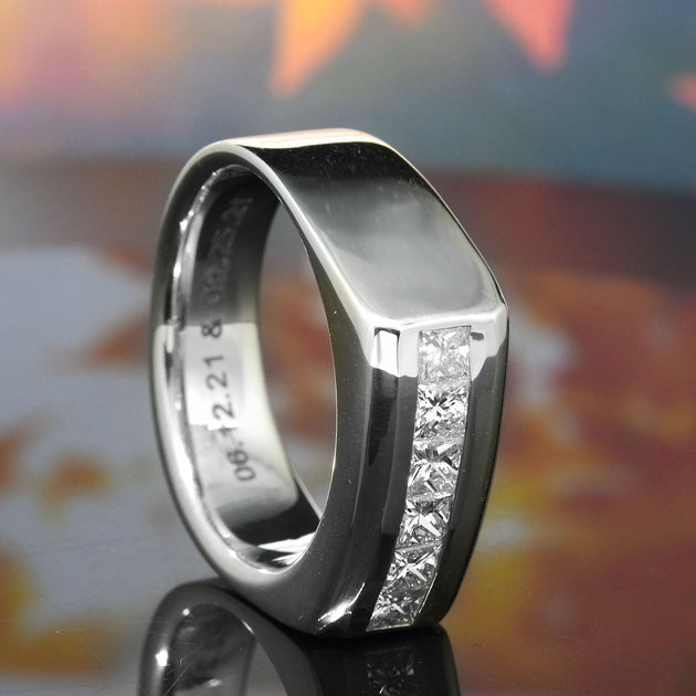 Men's Diamond Ring | 8mm Channel Set Princess Cut Diamond Ring For Men ...