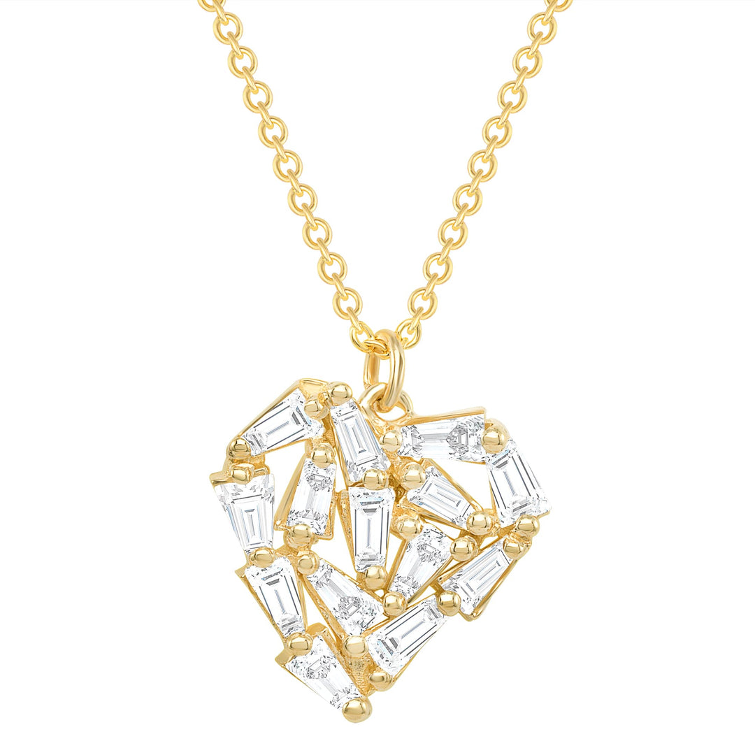 Heart Baguette Diamond Necklace Kingofjewelry